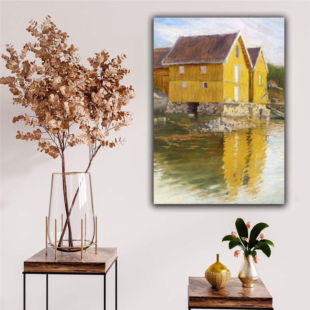 Paul Gustav Fischer Scene From Norway With Yellow Wooden Houses Canvas ...