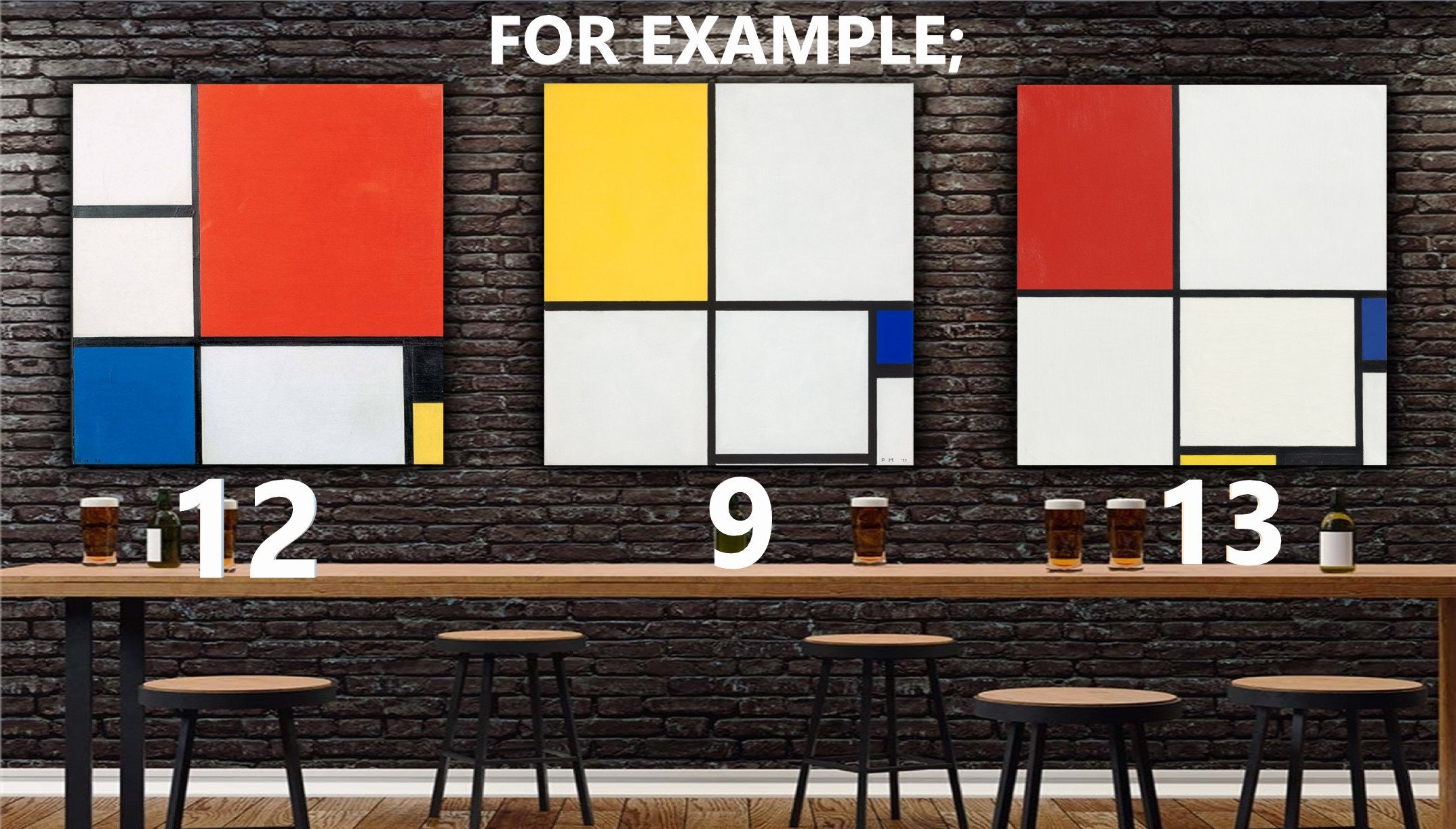 Custom Set of 3 Piet Mondrian Canvas,create Your Own Set by Choosing 3 ...