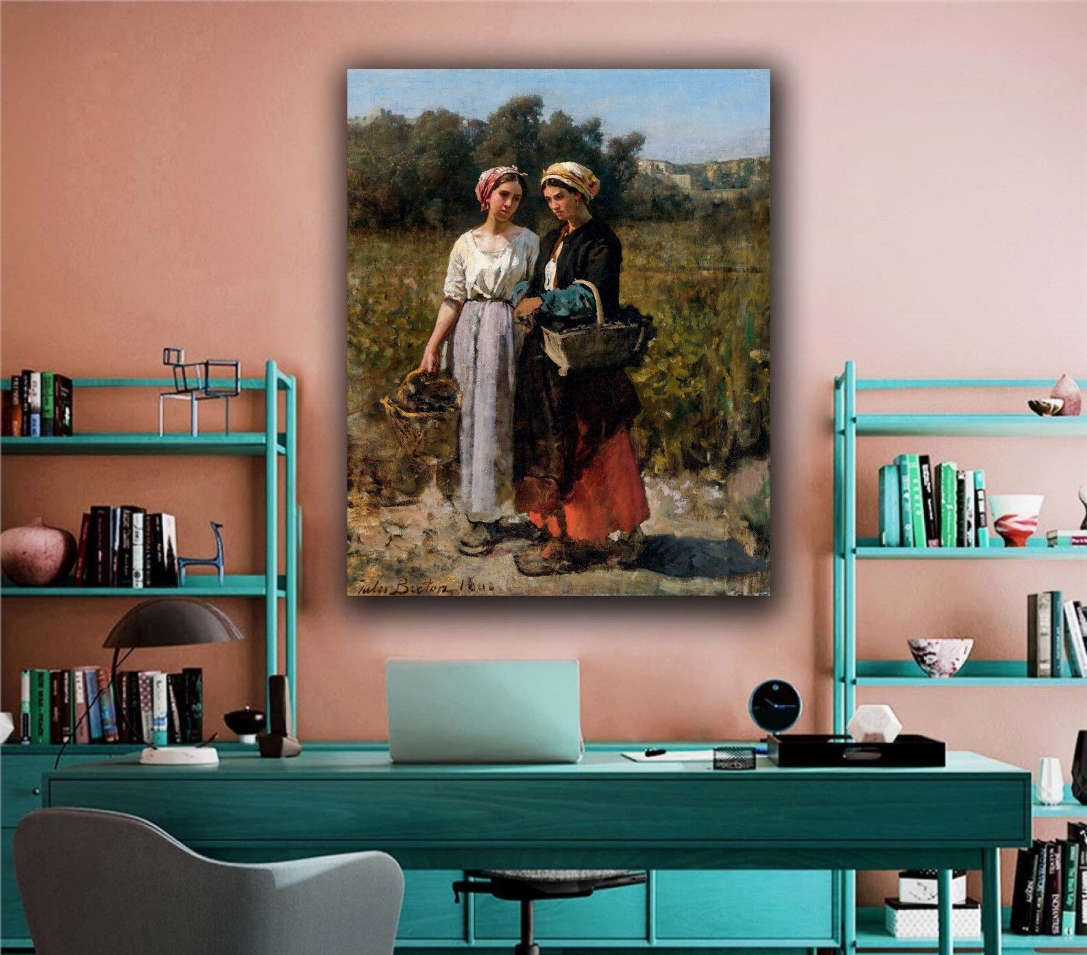 Jules Breton Two Young Woman Picking Grapes 1862 Canvas Print Wall Art ...