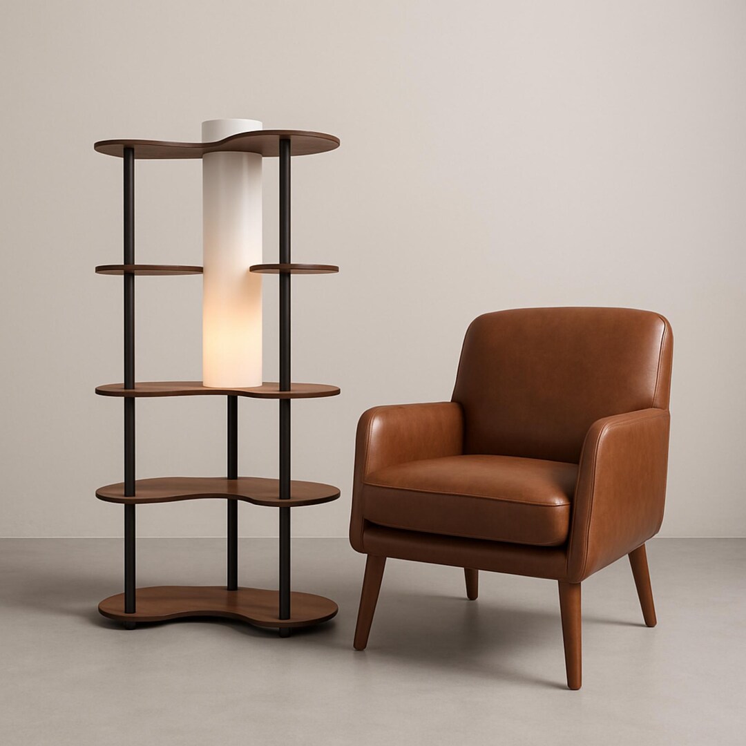 Teak Floor Lamp With Shelves, Modern Living Room Lighting - Etsy