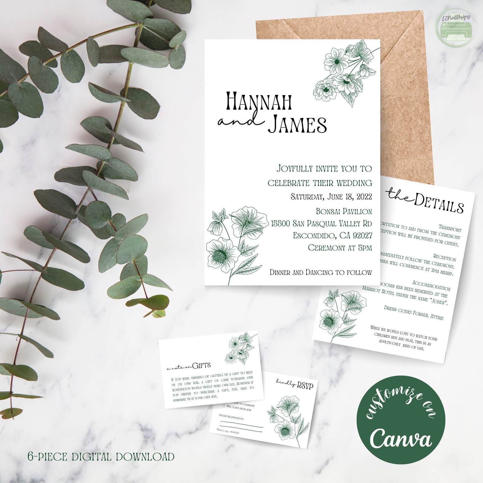 Minimalist Floral Invite Bundle Minimalist Wedding - Etsy
