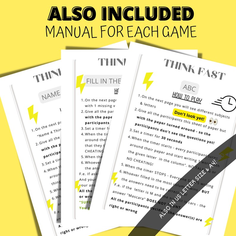 Think Fast Printable Instant Download Game for Family Night | Party ...
