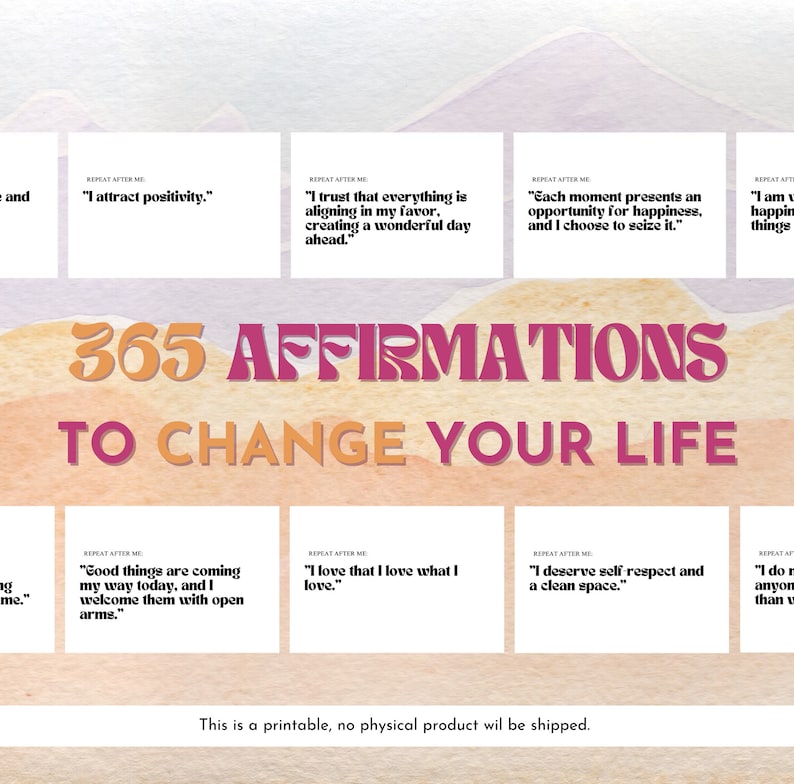 365 Printable Affirmations, 1 Year of Affirmations, Daily Affirmation ...