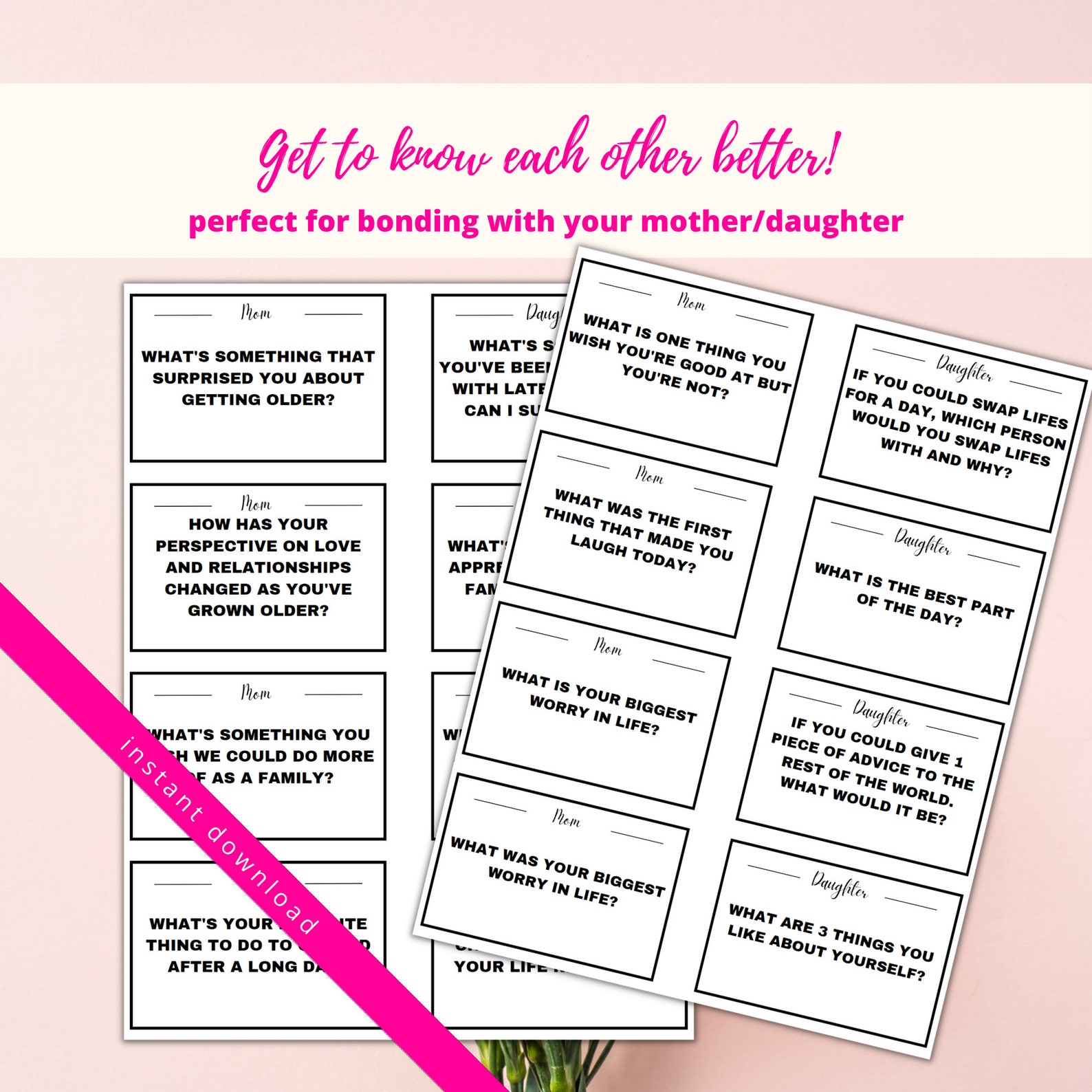 Mother-daughter Table Talk Game,conversation Cards,mother's Day Gift ...