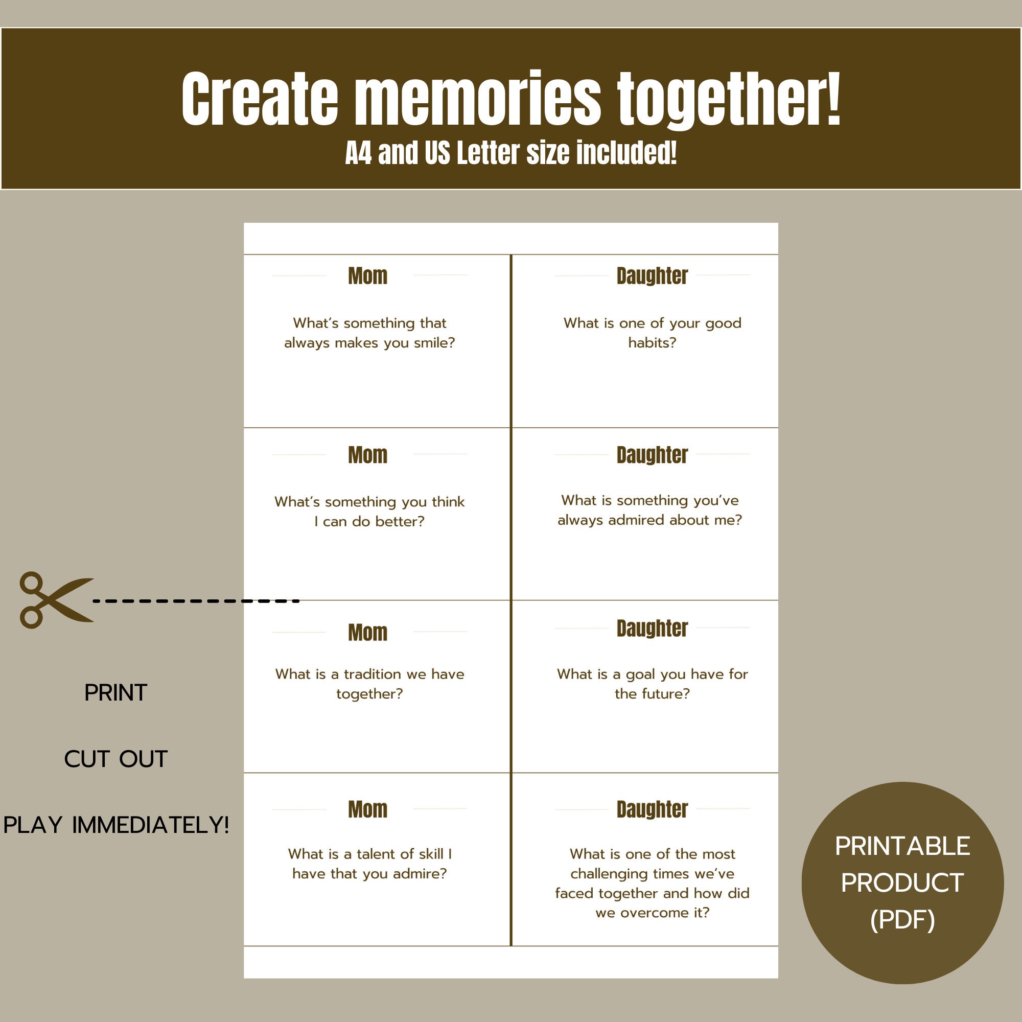 Mother-daughter Table Talk Game,conversation Cards,mother's Day Gift ...
