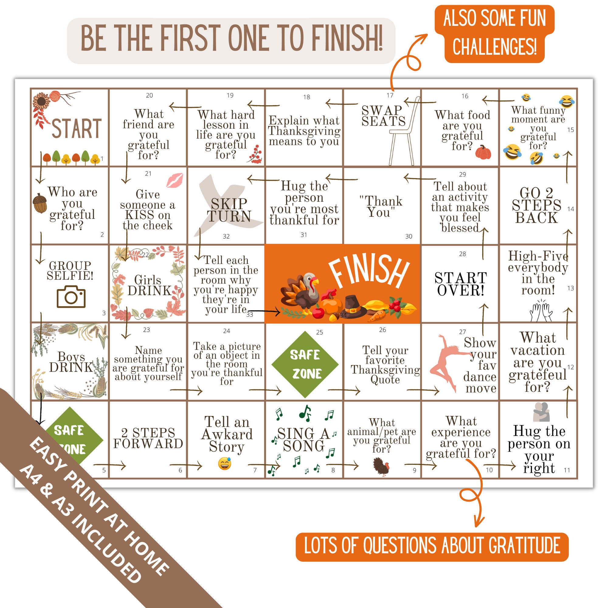 Thanksgiving Board Game Printable Instant Download Thanksgiving Game ...