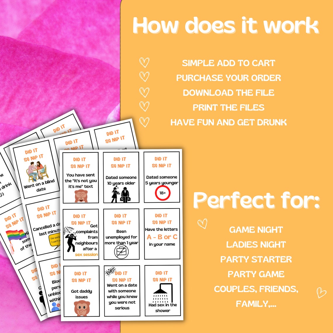 Printable Drinking Game Cards,party Game,ladies Night,printable,adult ...