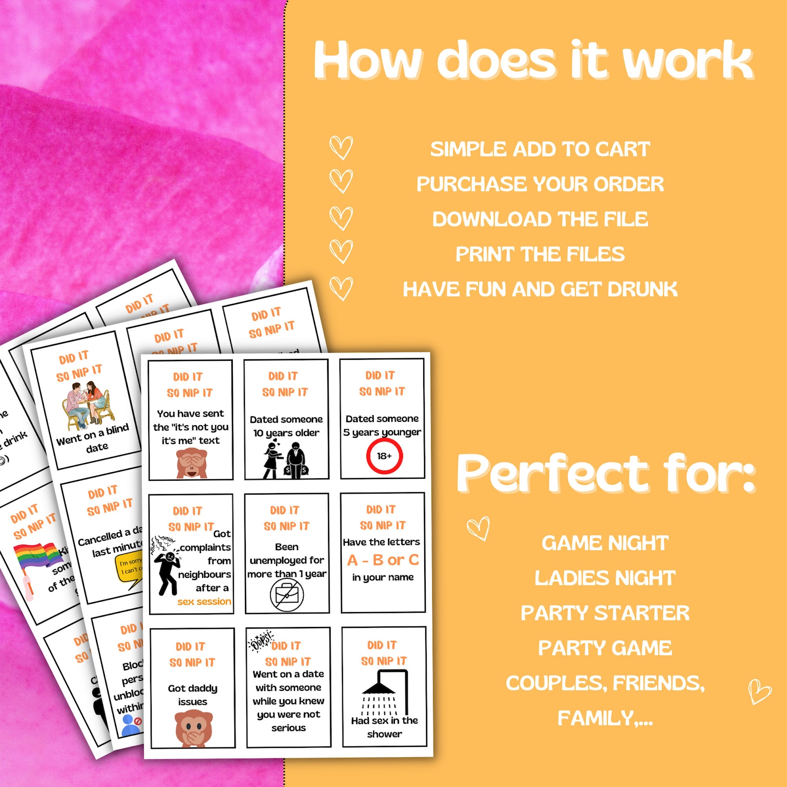 Printable Drinking Game Cards,party Game,ladies Night,printable,adult ...
