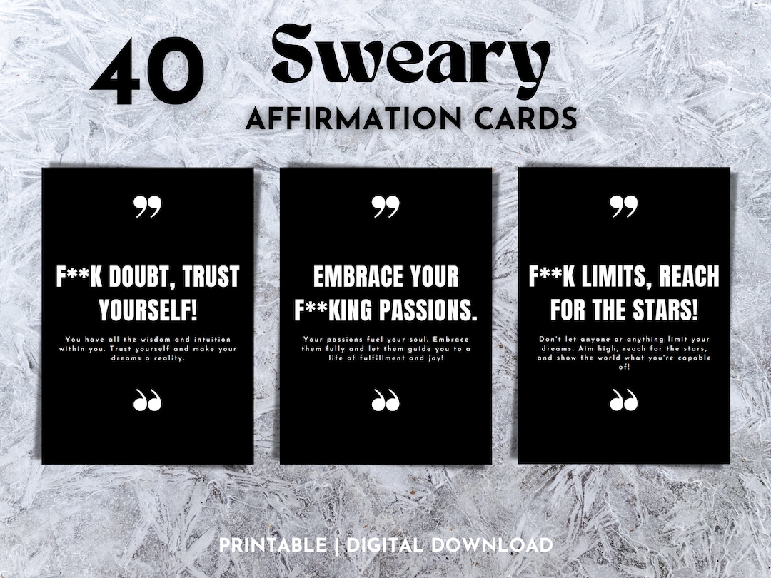 Printable Sweary Affirmation Cards, Encouragement Cards, Motivational ...
