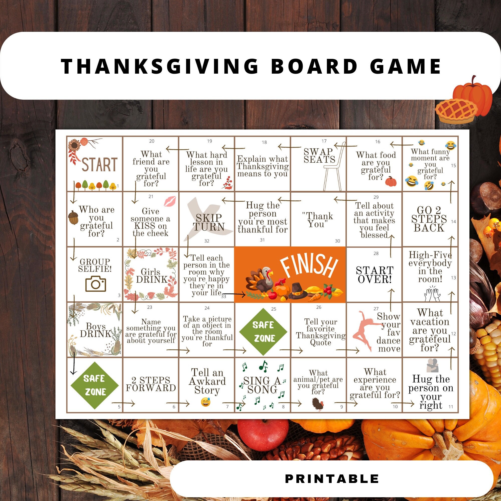 Thanksgiving Board Game Printable Instant Download Thanksgiving Game ...
