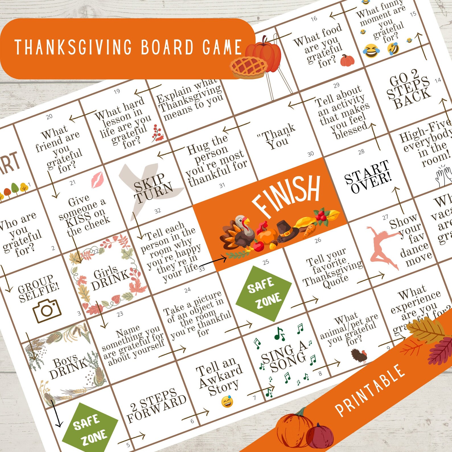 Thanksgiving Board Game Printable Instant Download Thanksgiving Game ...