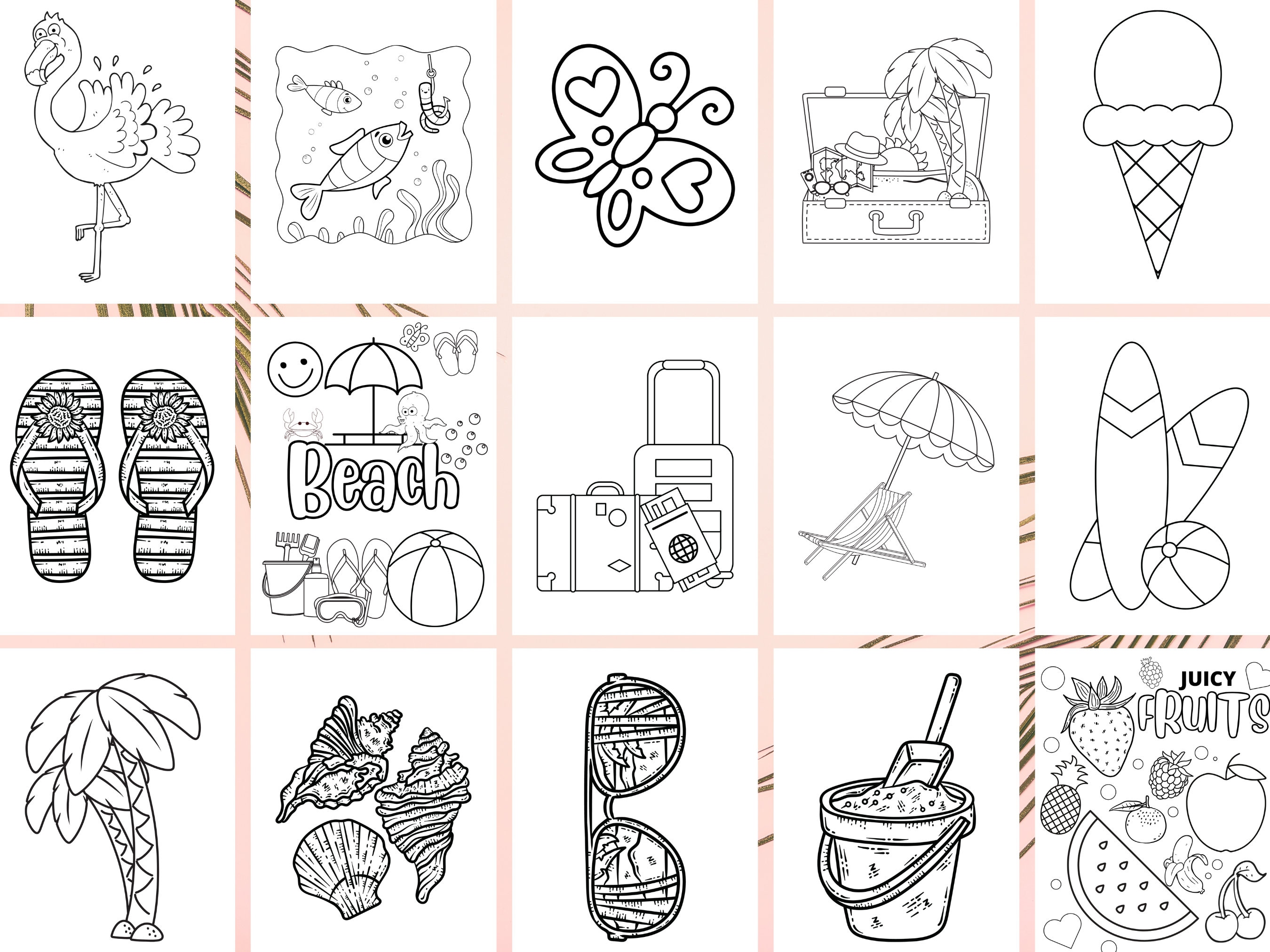 35 Printable Summer Coloring Pages || Instant Digital Download Coloring ...