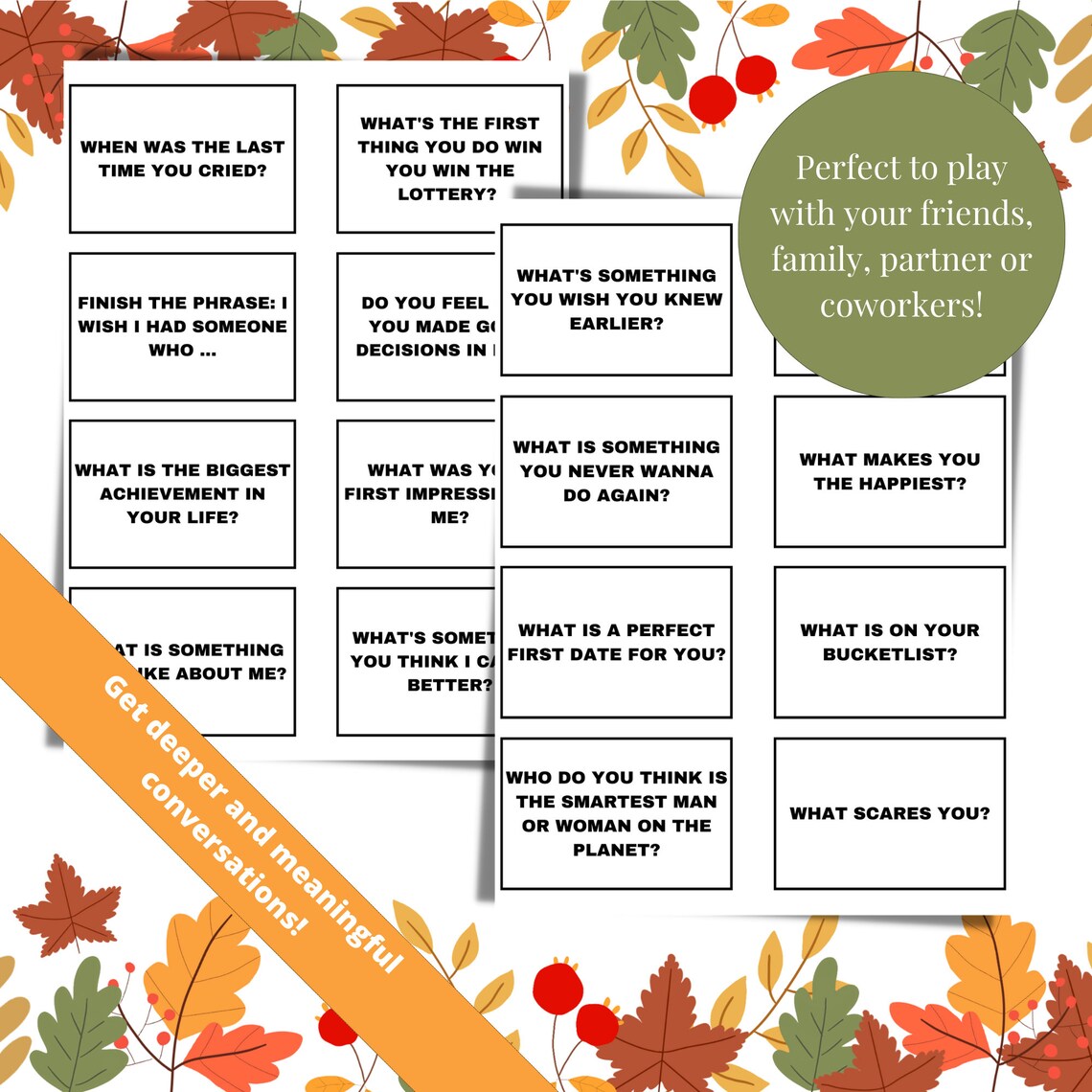 200 Printable Conversation Cards Thanksgiving,table Talk Thanksgiving ...