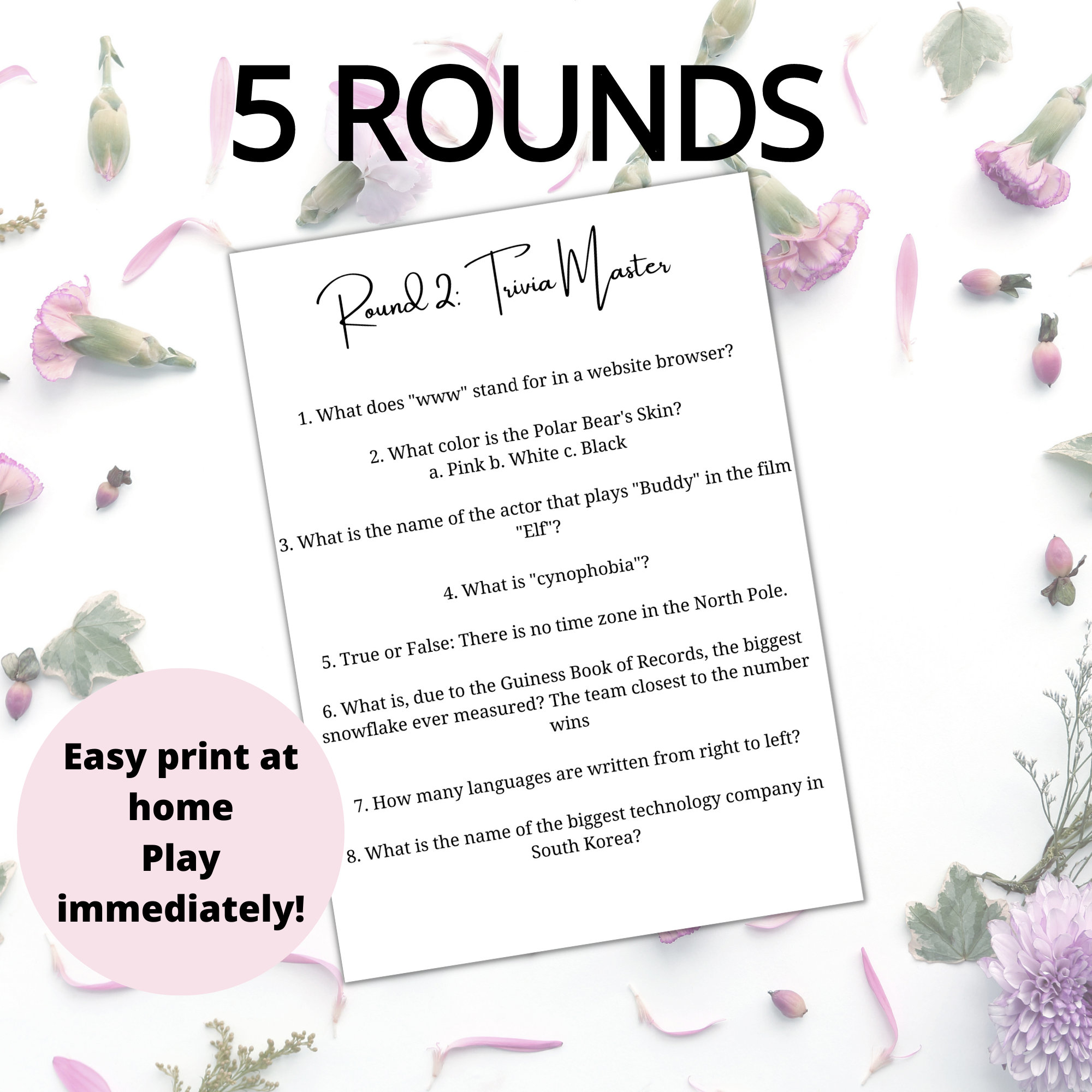 Printable Quiz for Family Game Night or Birthday Party, Instant ...