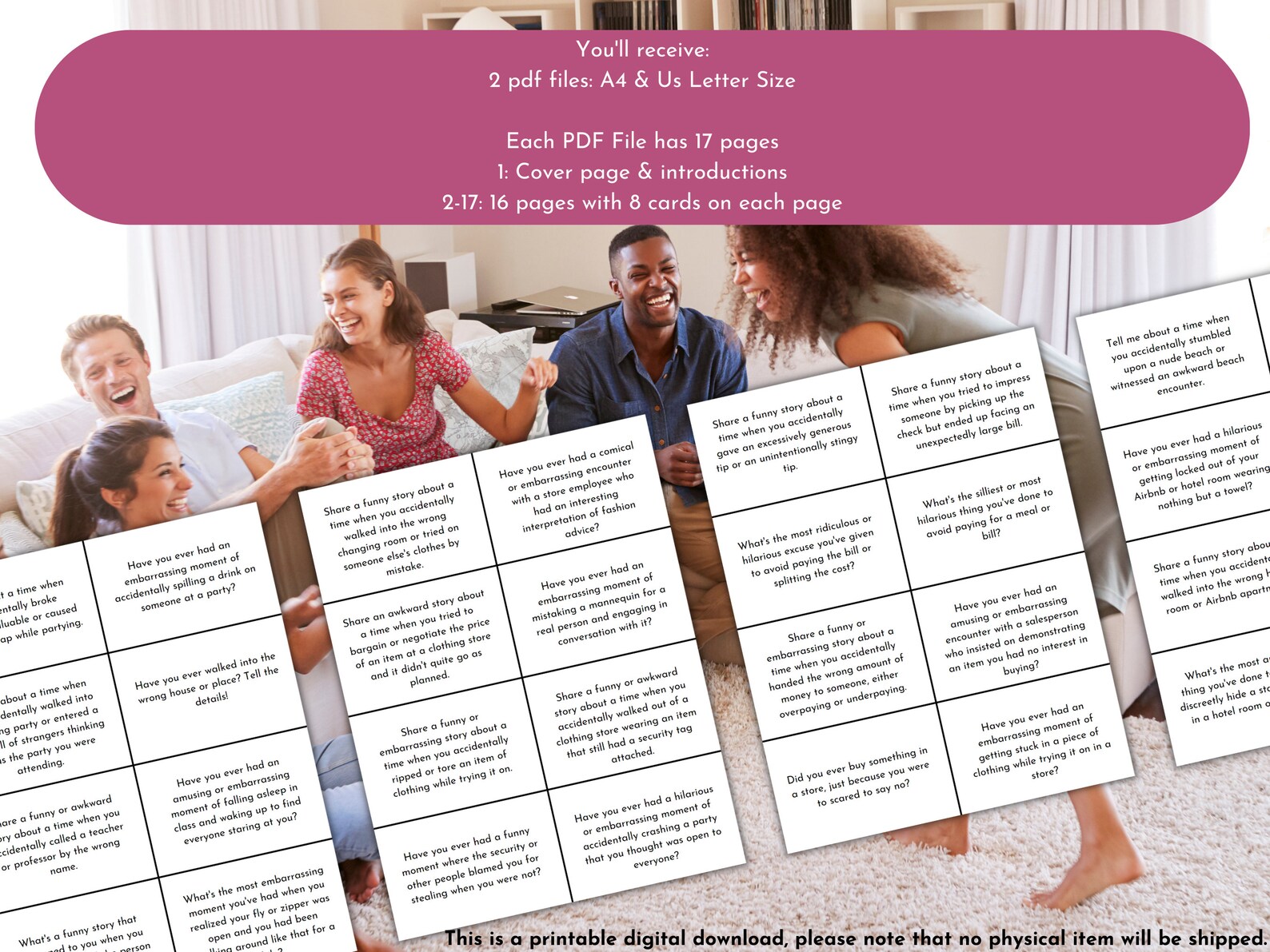 120+ Funny Printable Conversation Starter Cards, Ladies Night Game ...