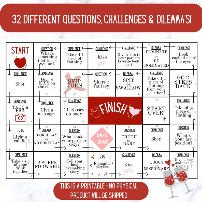 Couples Board Drinking Game Printable Date Night Activity Couples Game ...