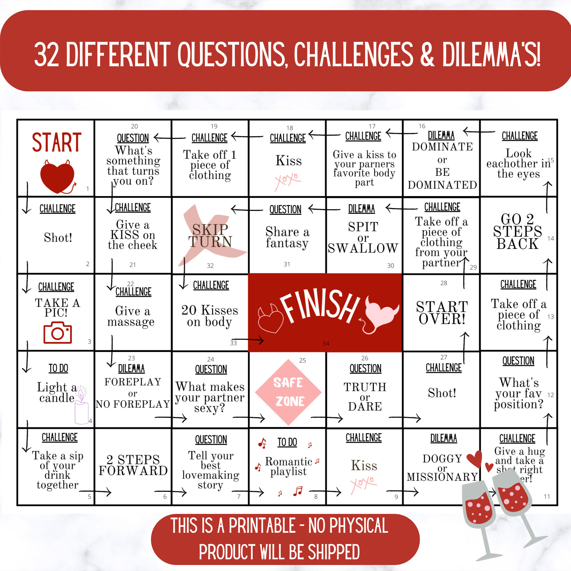 Couples Board Drinking Game Printable Date Night Activity Couples Game ...