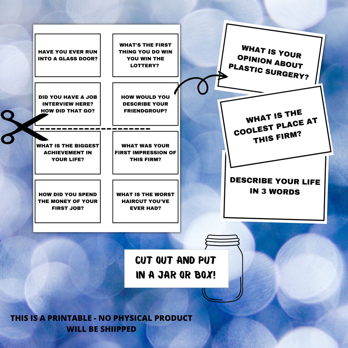 200 Printable Conversation Starters for Work,table Talk Game,office ...