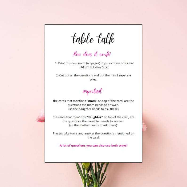 Mother-daughter Table Talk Game,conversation Cards,mother's Day Gift ...