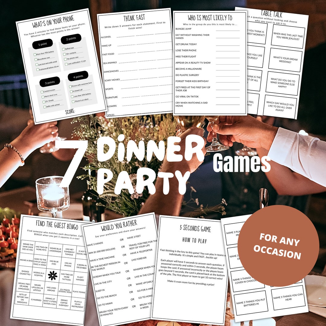 Printable Dinner Party Games,dinner Table Party Gamest, Bachelorette ...