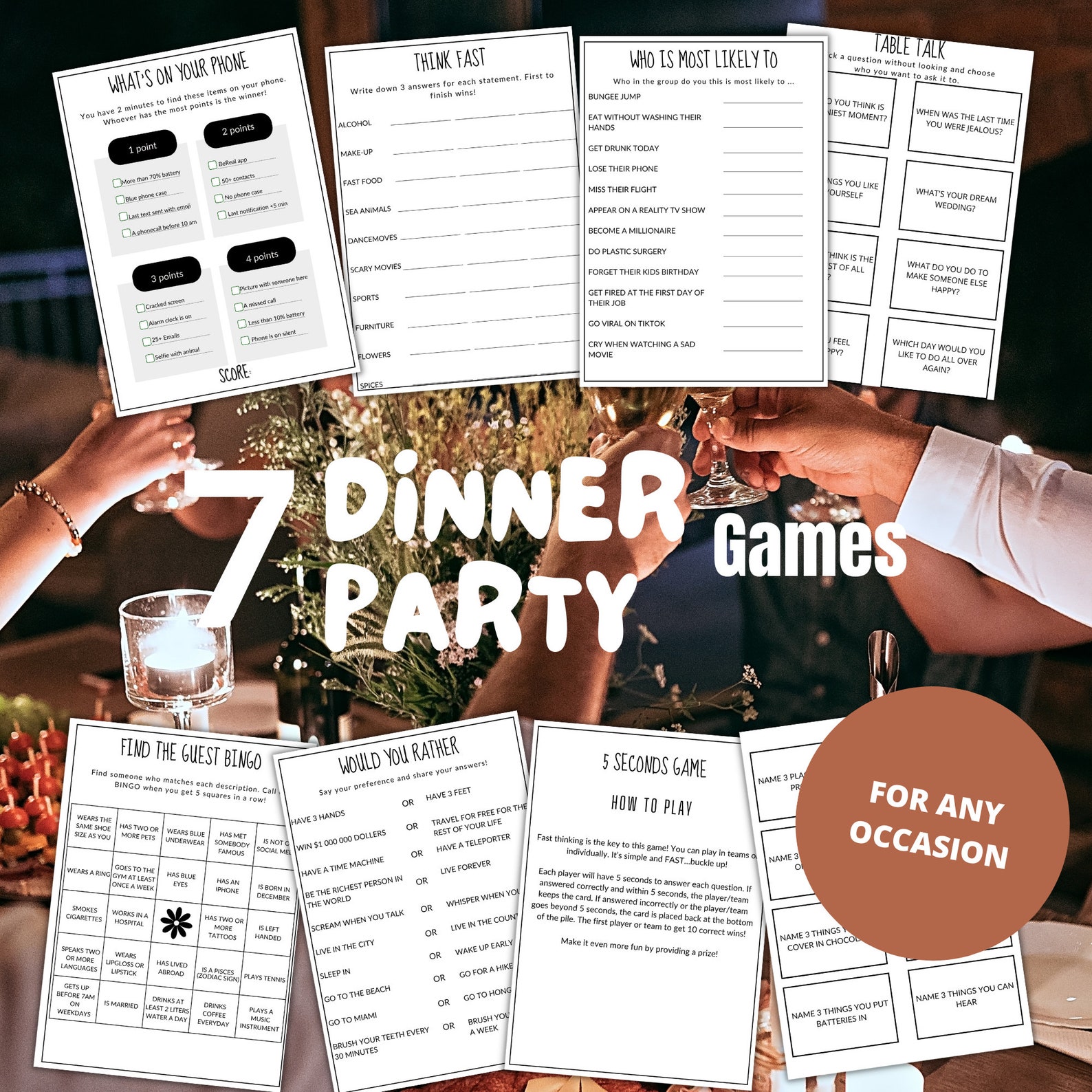 Printable Dinner Party Games,dinner Table Party Gamest, Bachelorette ...