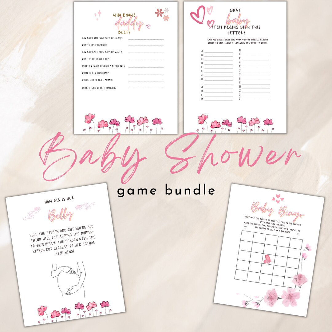 Printable Pink Girl Baby Shower Games | Baby Shower Bundle in Girly ...