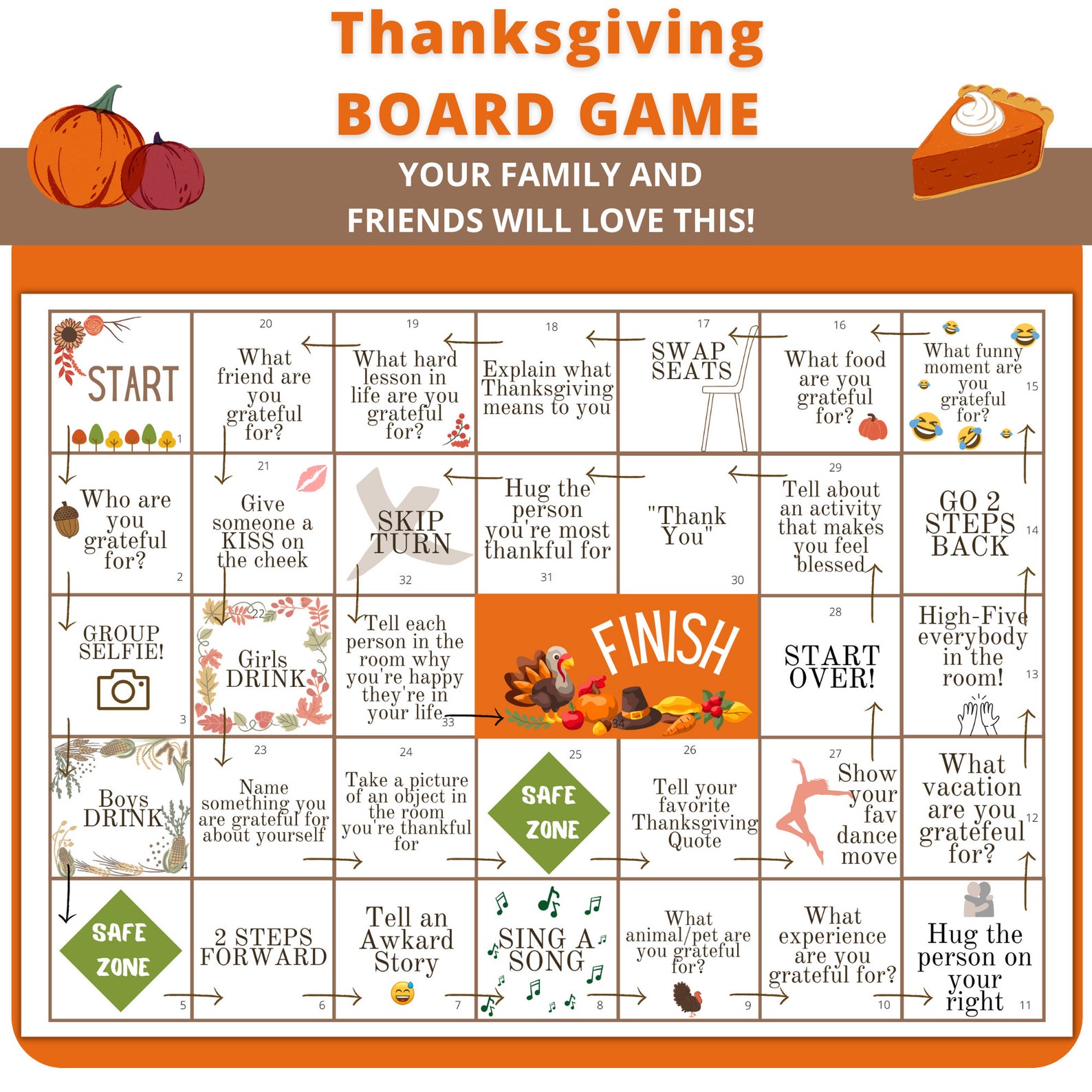 Thanksgiving Board Game Printable Instant Download Thanksgiving Game ...