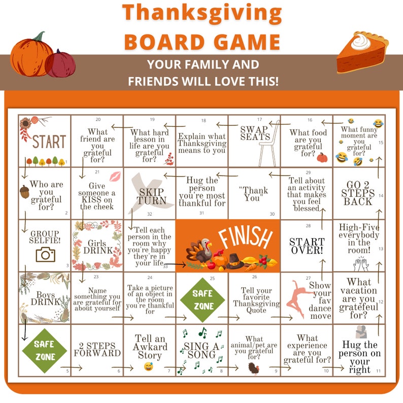 Thanksgiving Board Game Printable Instant Download Thanksgiving Game ...