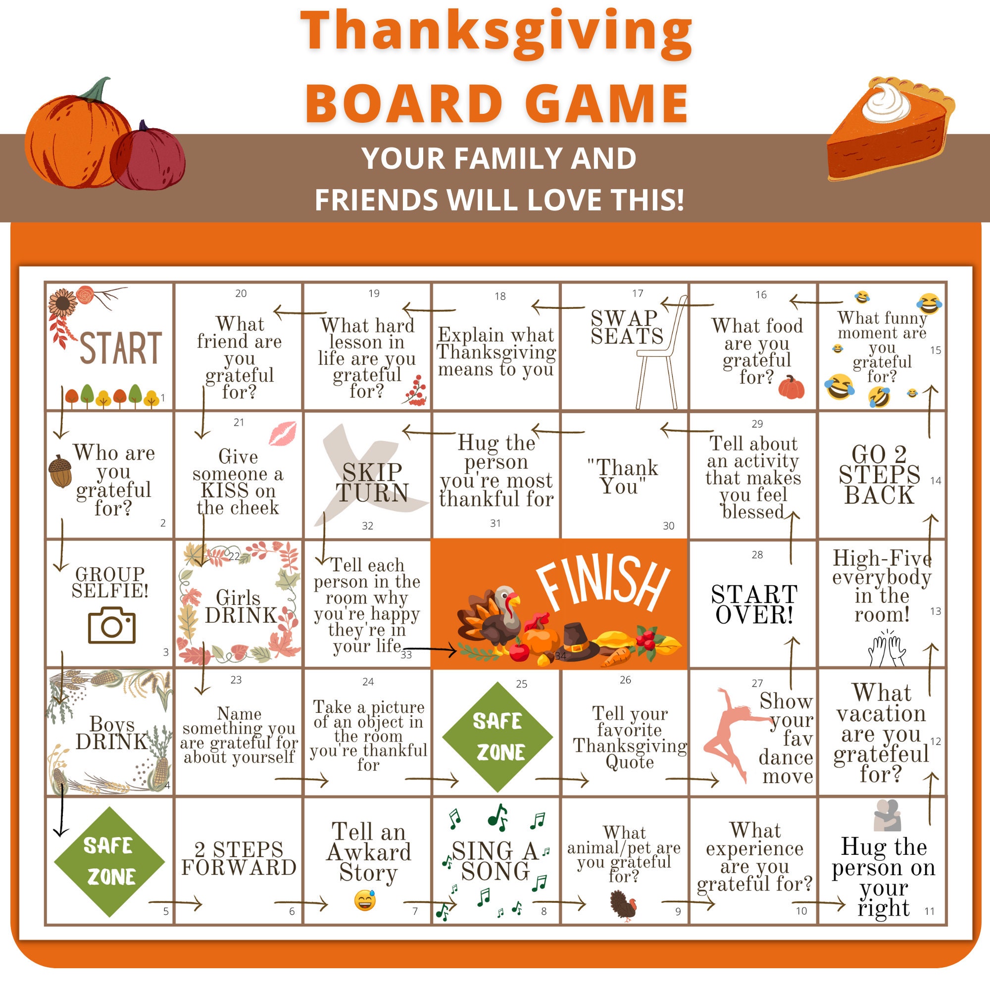 Thanksgiving Board Game Printable Instant Download Thanksgiving Game ...