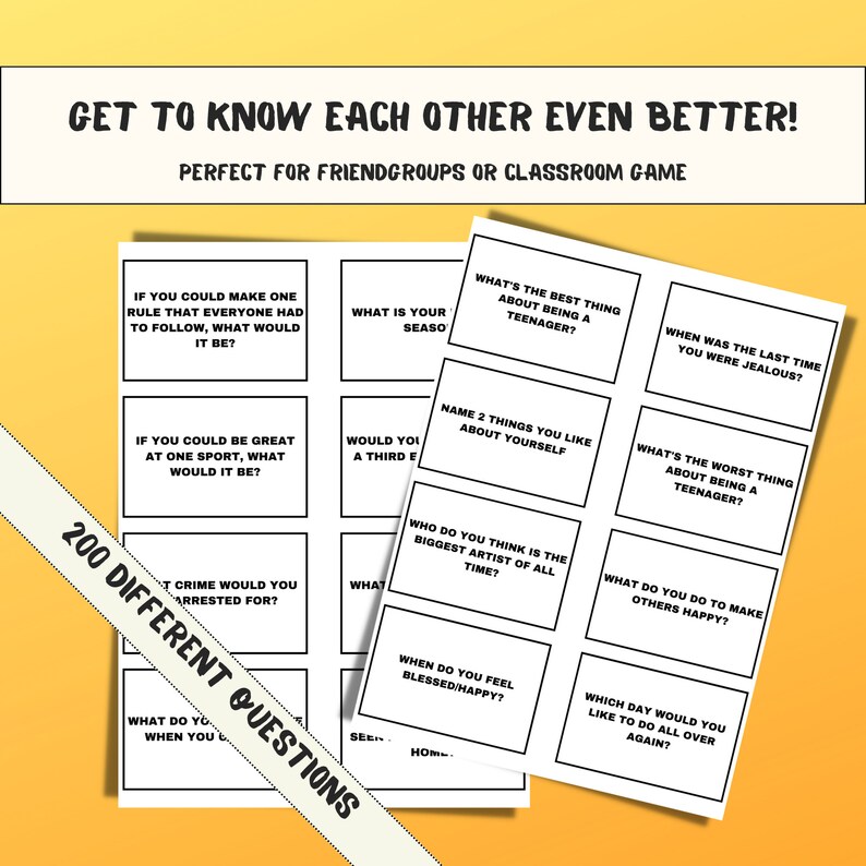Printable Conversation Starters for Teens,table Talk Game,high School ...