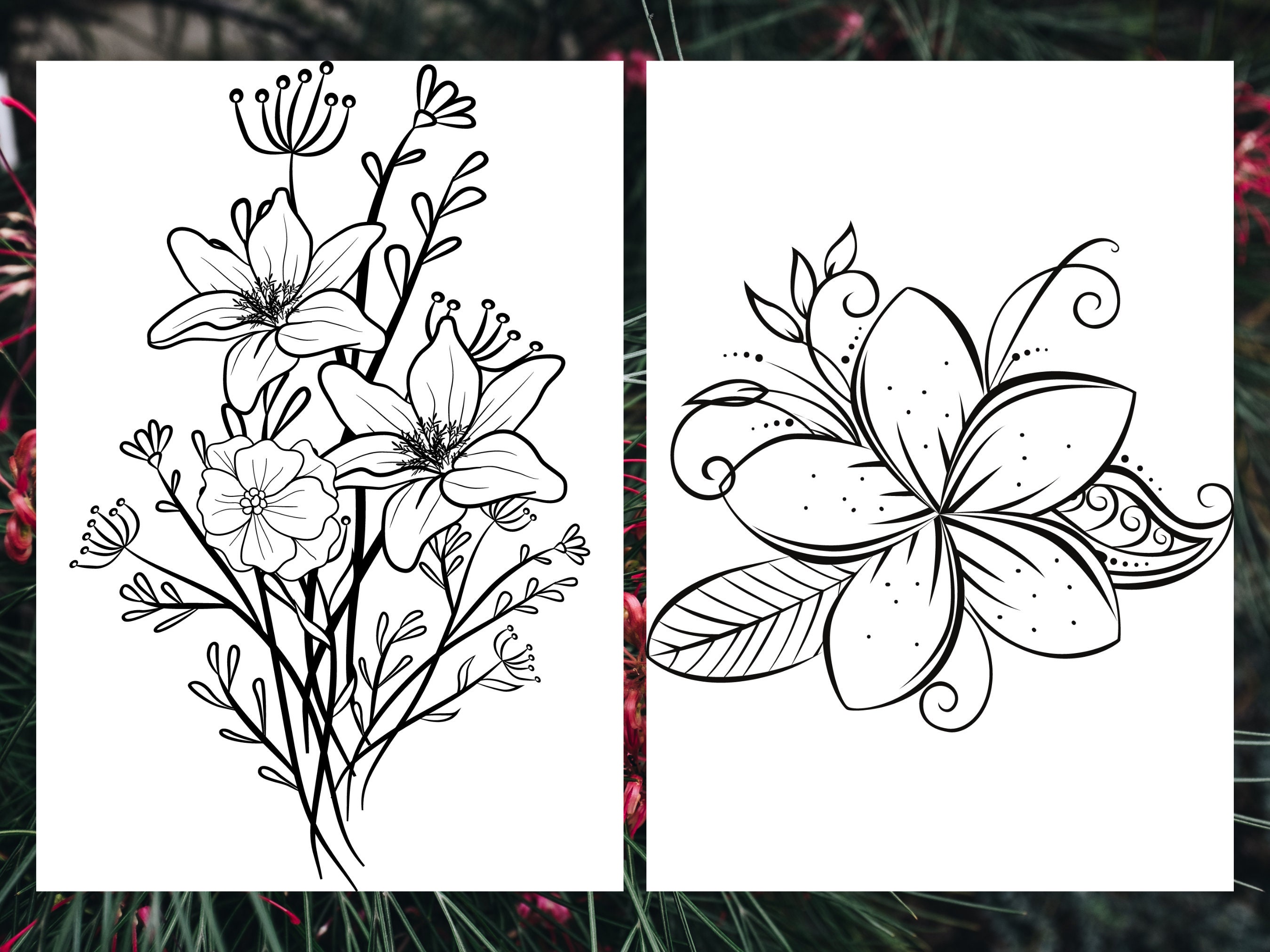 75 Flower Coloring Pages Printable Instant Digital Download Coloring ...