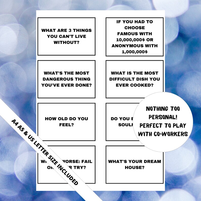 200 Printable Conversation Starters for Work,table Talk Game,office ...
