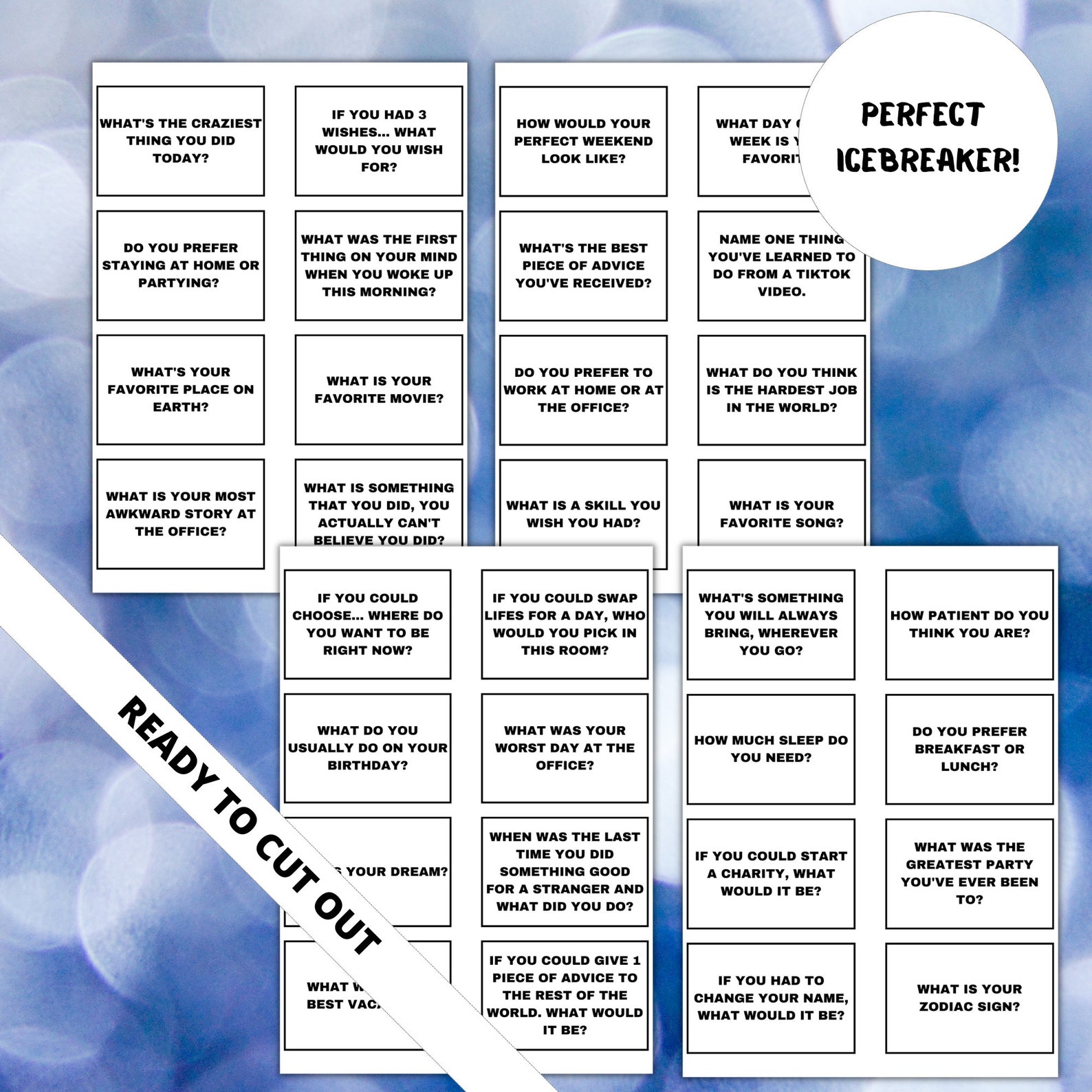 200 Printable Conversation Starters for Work,table Talk Game,office ...