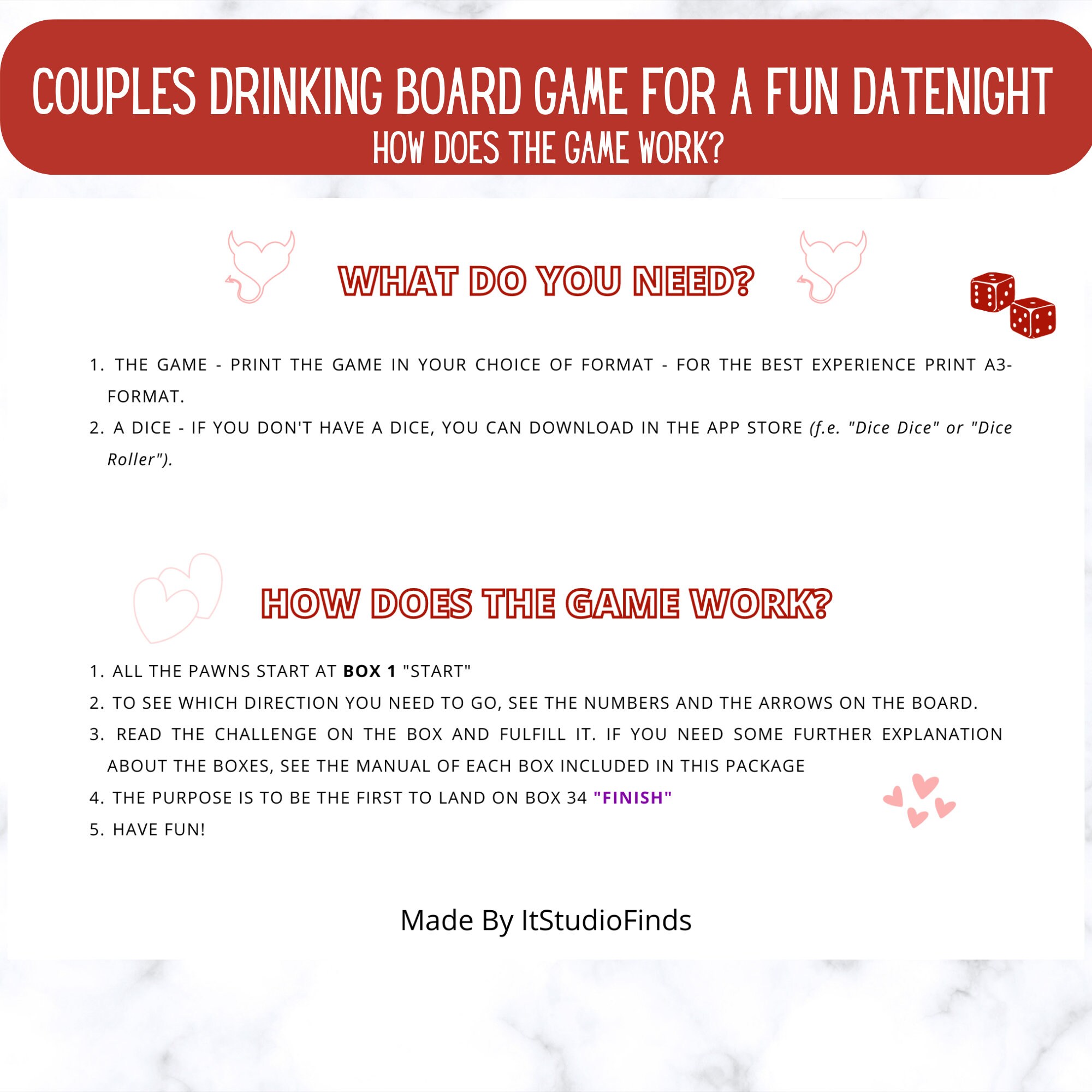 Couples Board Drinking Game Printable Date Night Activity Couples Game ...
