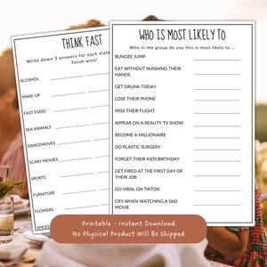 Printable Dinner Party Games,dinner Table Party Gamest, Bachelorette ...