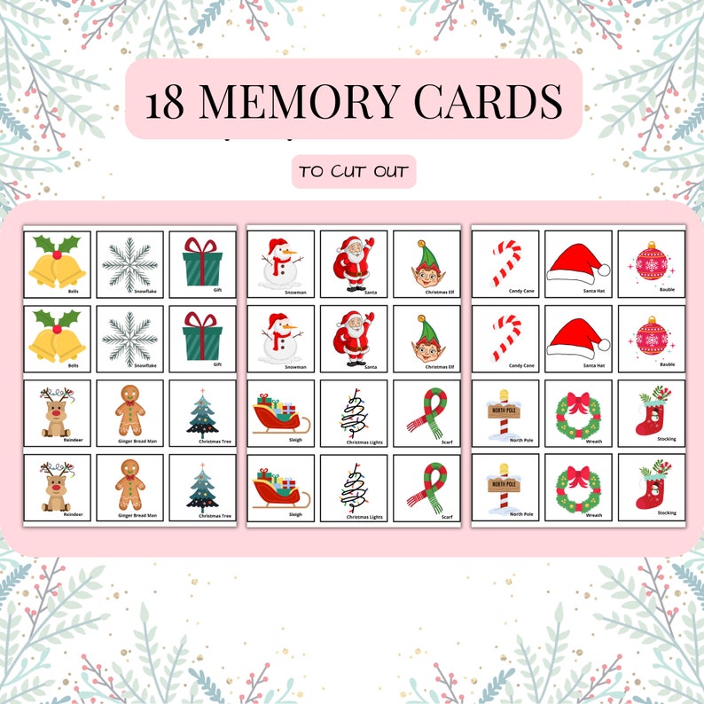 Christmas Printable Memory Game for Kids 18 Cards, Family Game, Fun ...