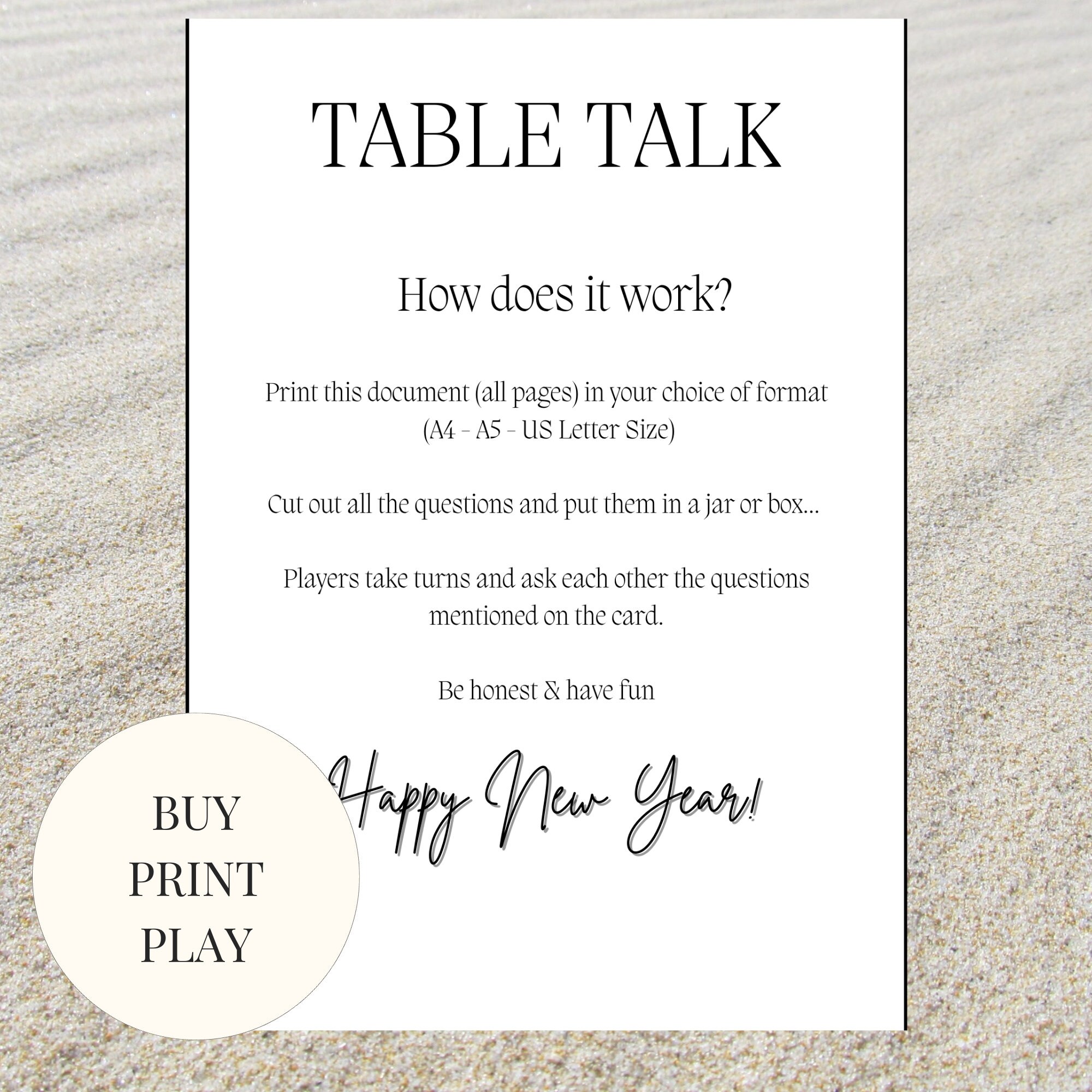 200 Printable Conversation Starter Cards New Years Eve,table Talk New ...