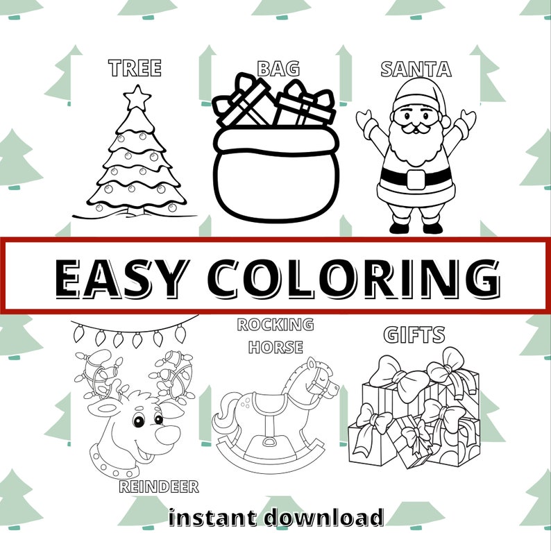 50 Printable Simple Christmas Coloring Pages,coloring Bundle for Kids ...
