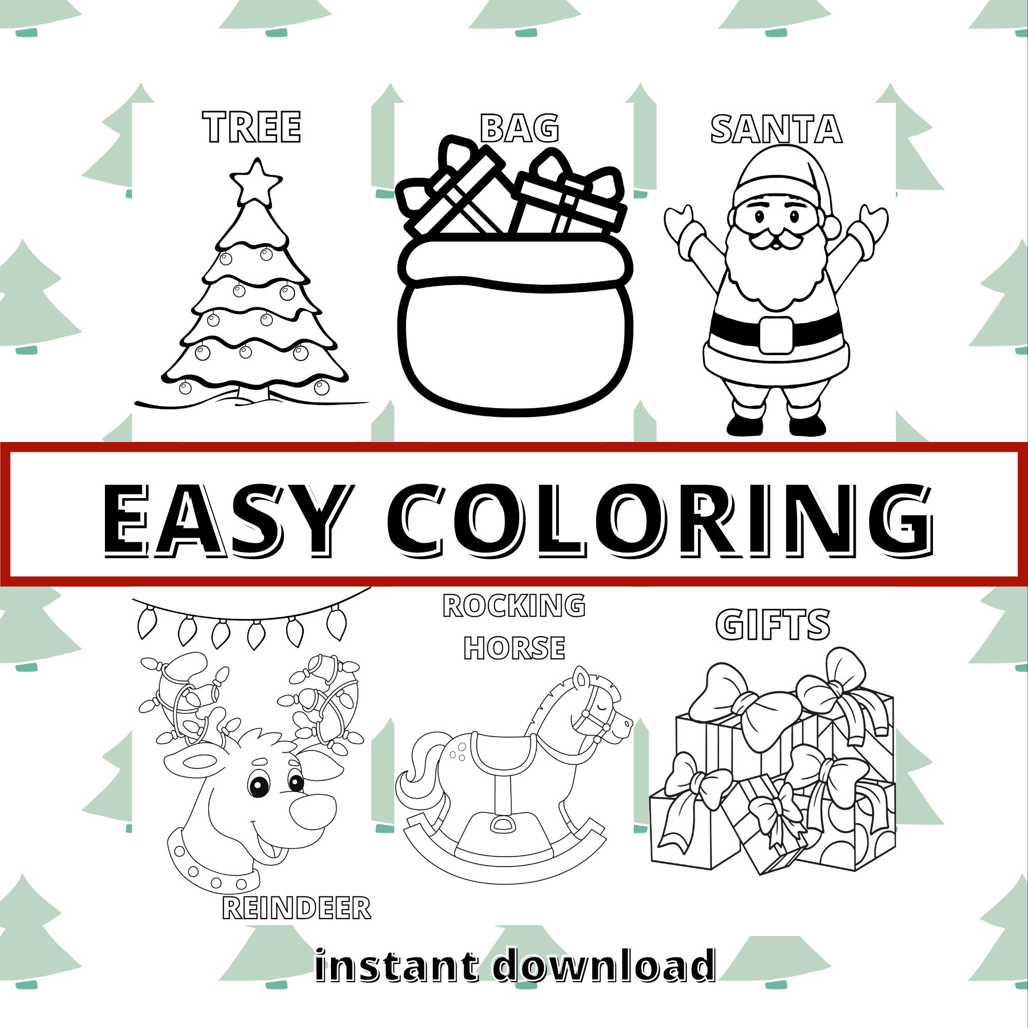 50 Printable Simple Christmas Coloring Pages,coloring Bundle for Kids ...