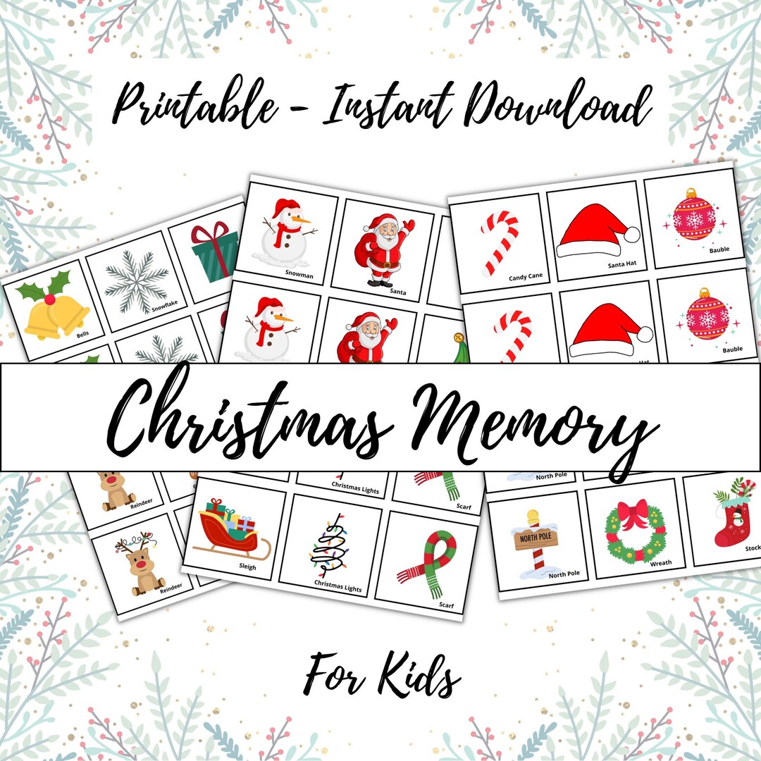 Christmas Printable Memory Game for Kids 18 Cards, Family Game, Fun ...