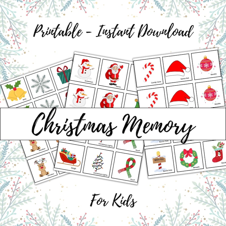 Christmas Printable Memory Game for Kids 18 Cards, Family Game, Fun ...