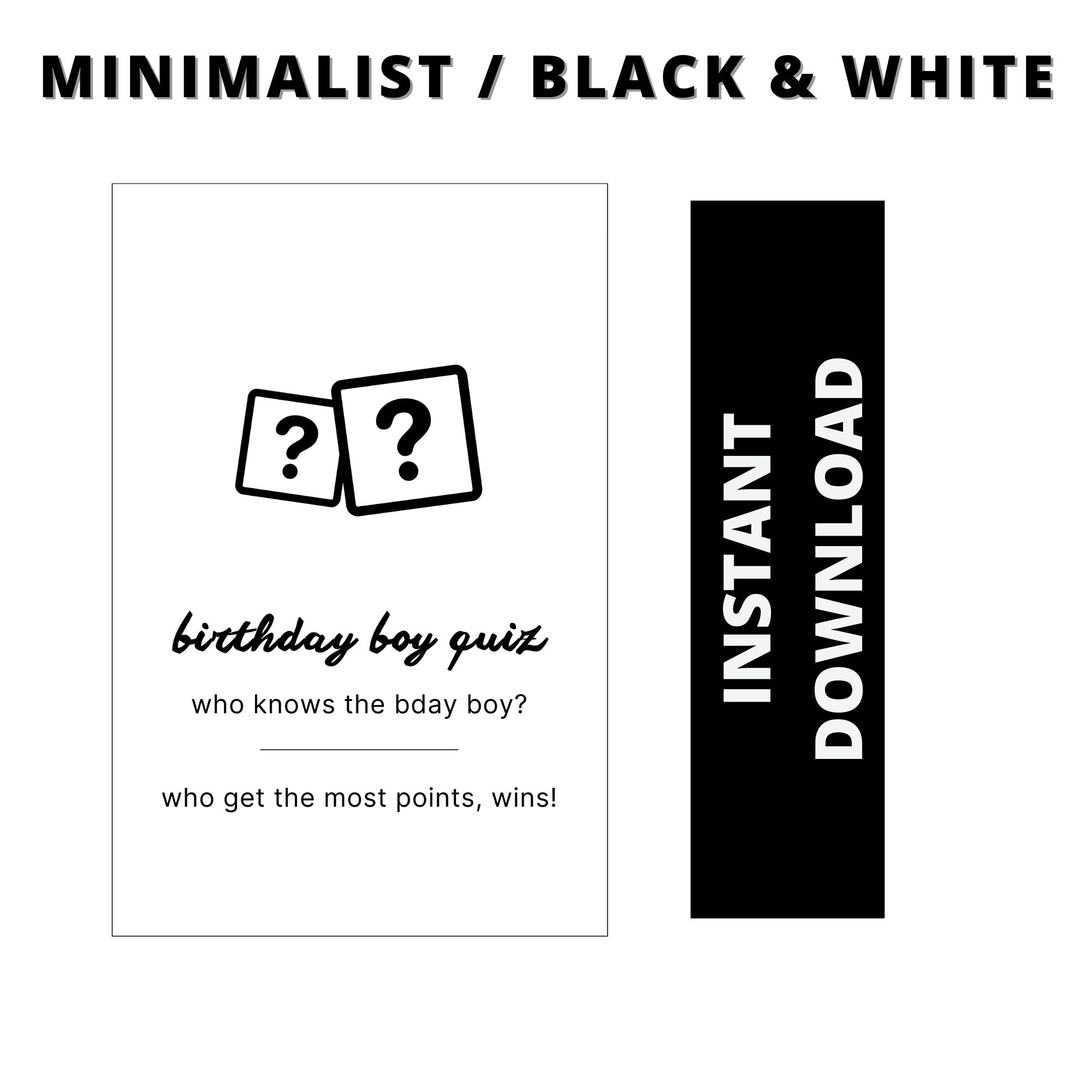 Minimalist Birthday Game Printable Birthday Boy Quiz Bundle, Party Game ...