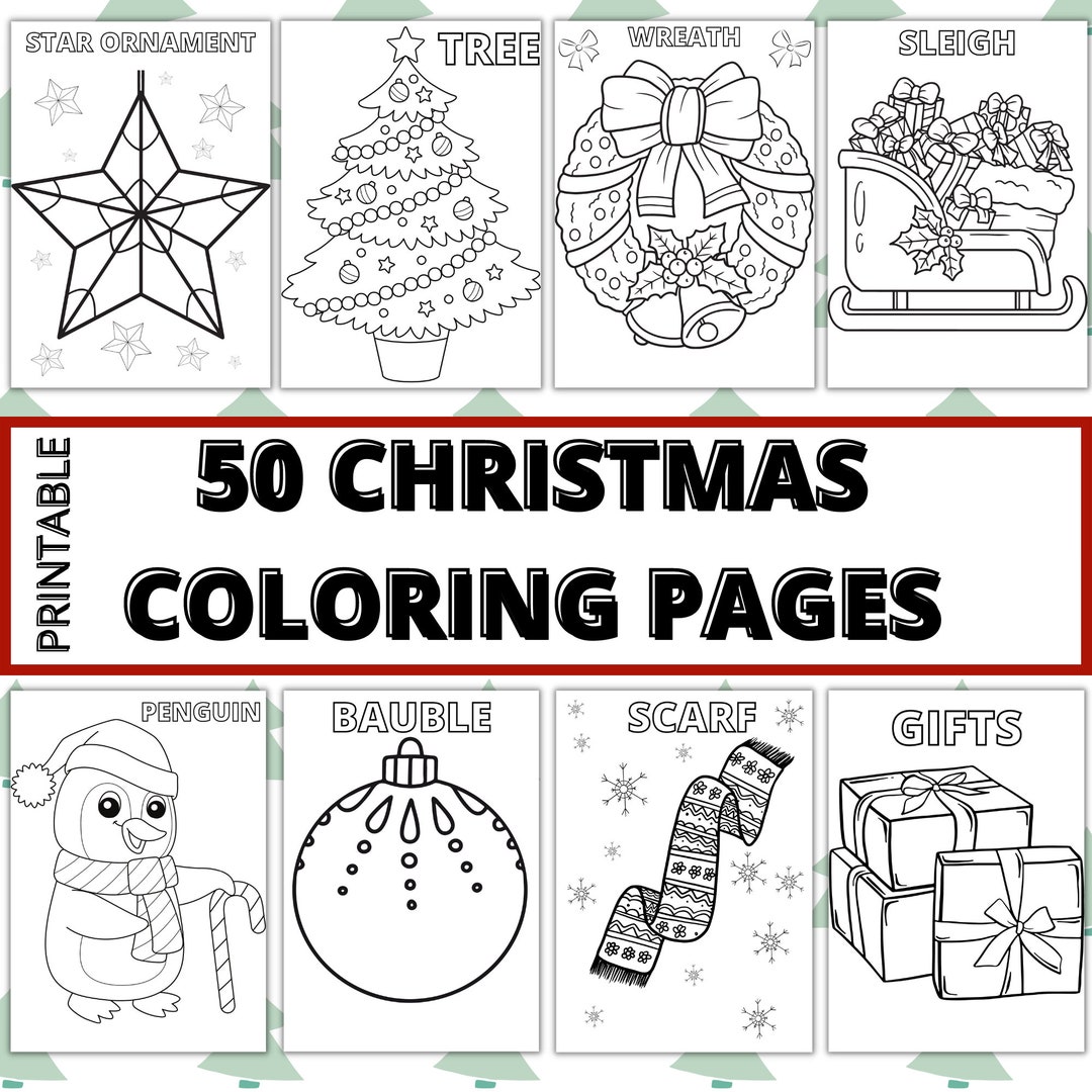 50 Printable Simple Christmas Coloring Pages,coloring Bundle for Kids ...