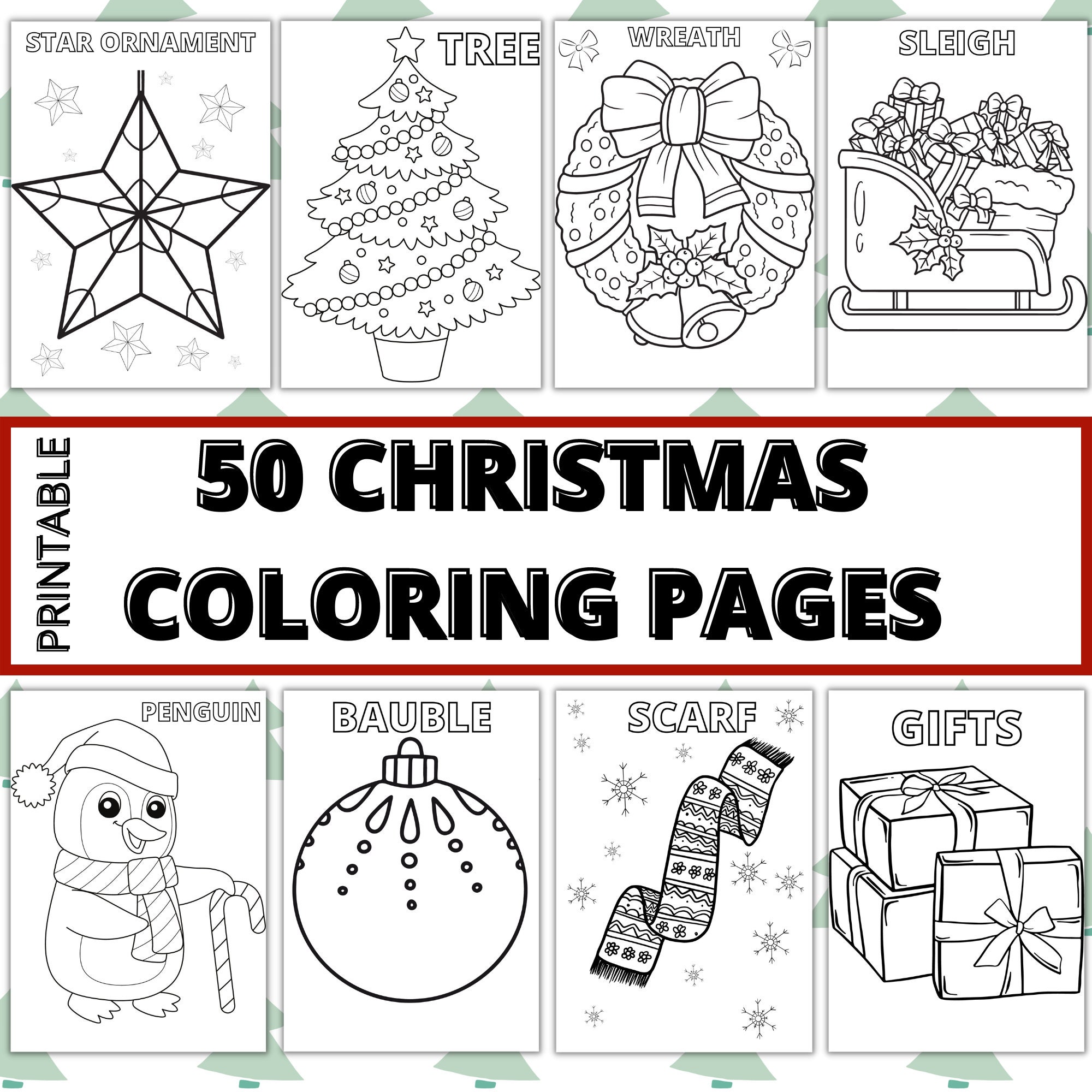50 Printable Simple Christmas Coloring Pages,coloring Bundle for Kids ...