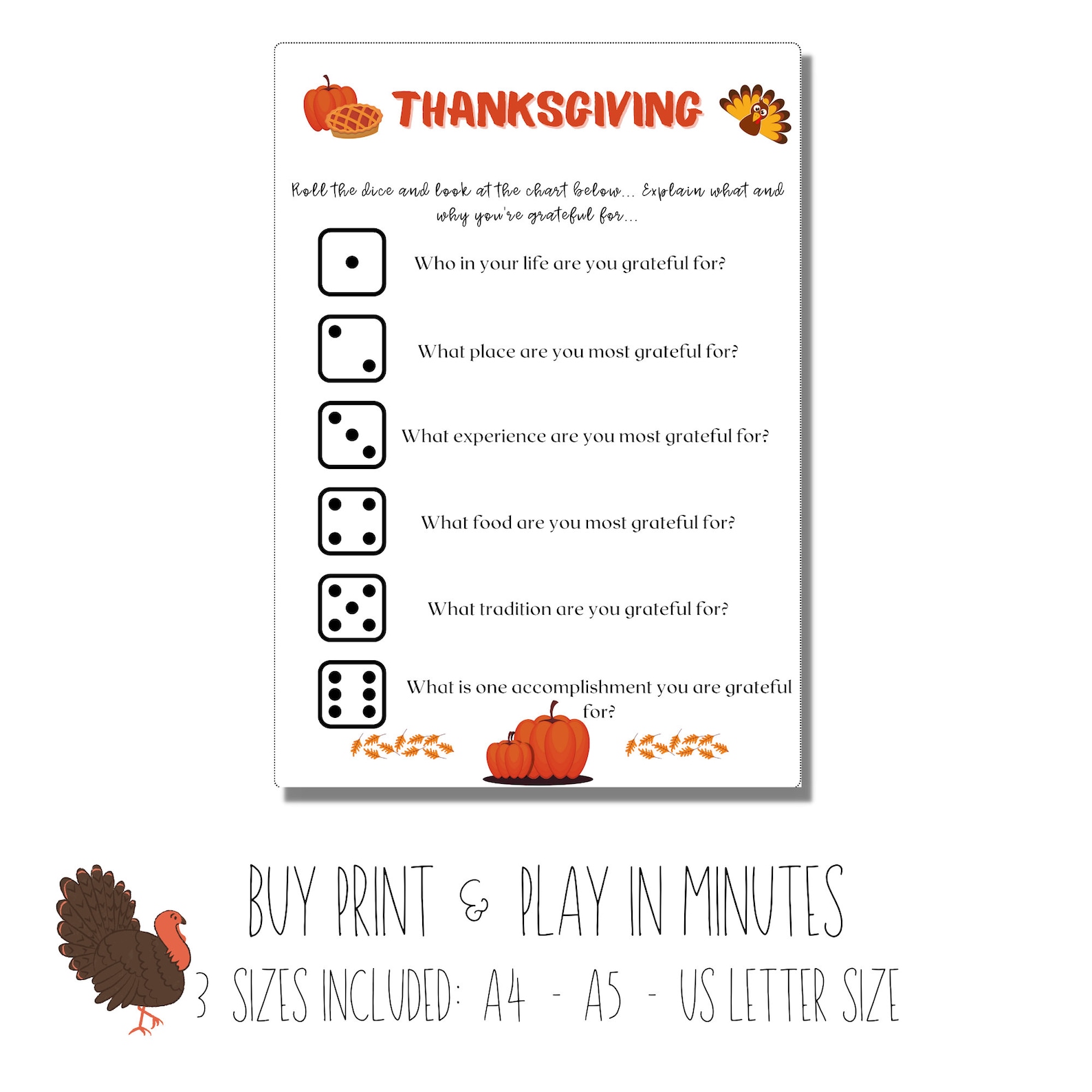 Thanksgiving Game Printable Instant Download for Thanksgiving Dinner or ...