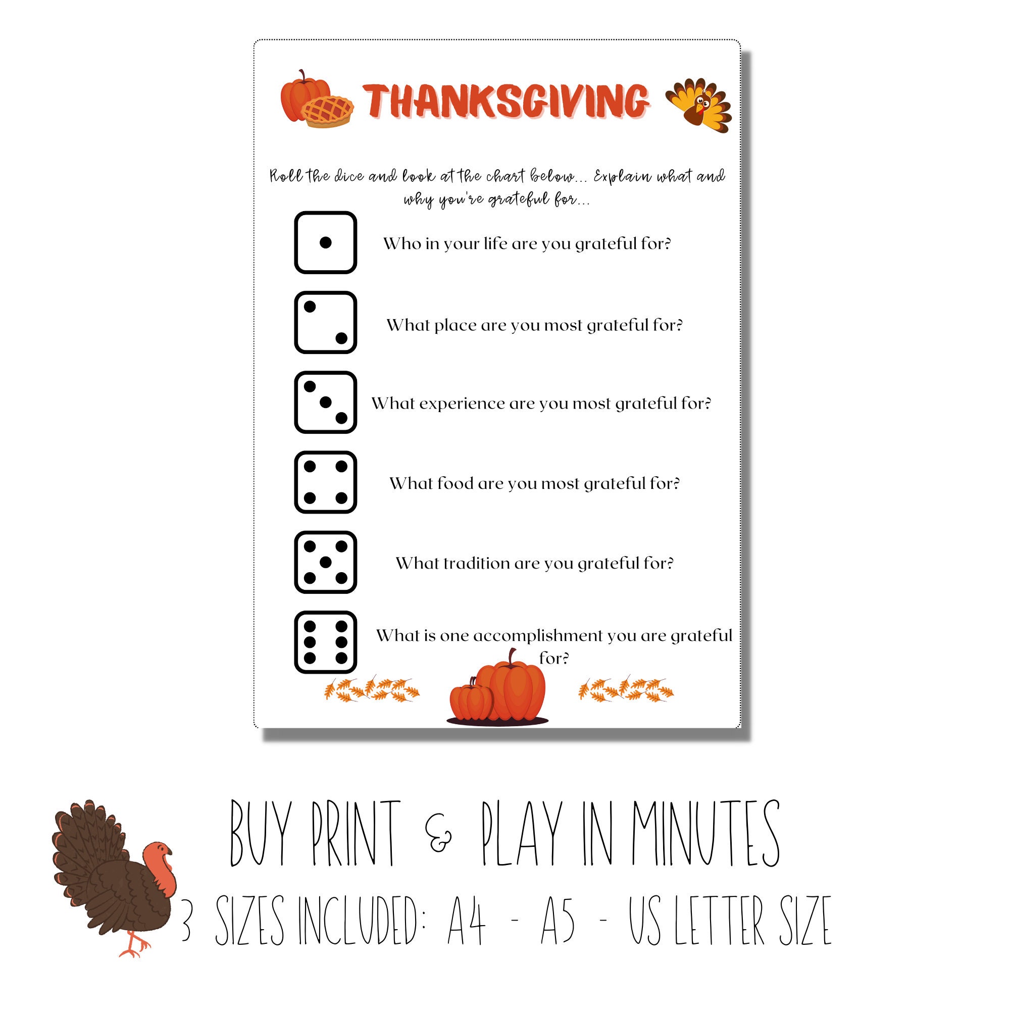 Thanksgiving Game Printable Instant Download for Thanksgiving Dinner or ...