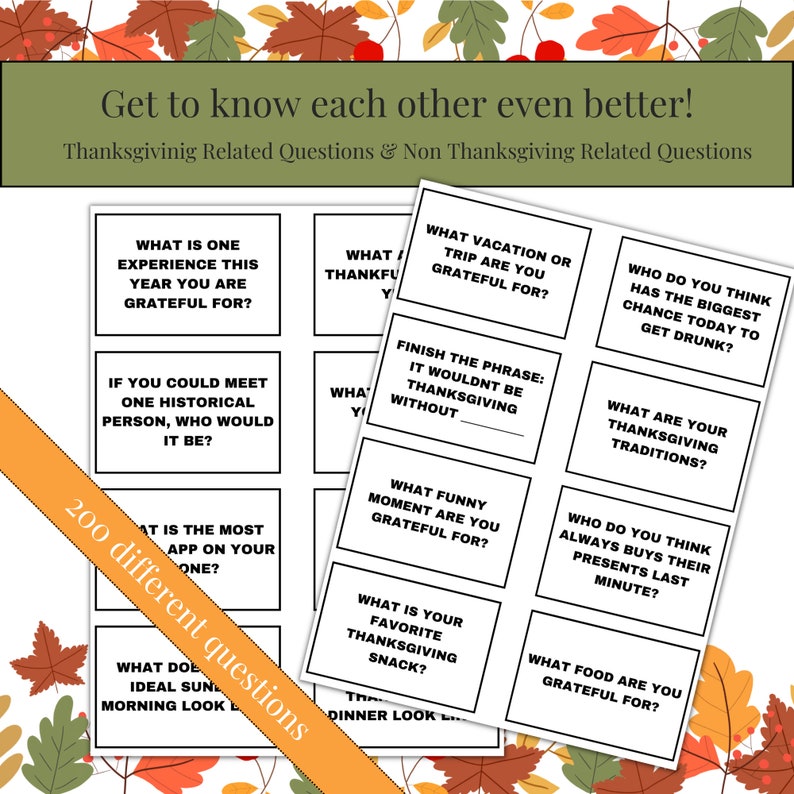 200 Printable Conversation Cards Thanksgiving,table Talk Thanksgiving ...