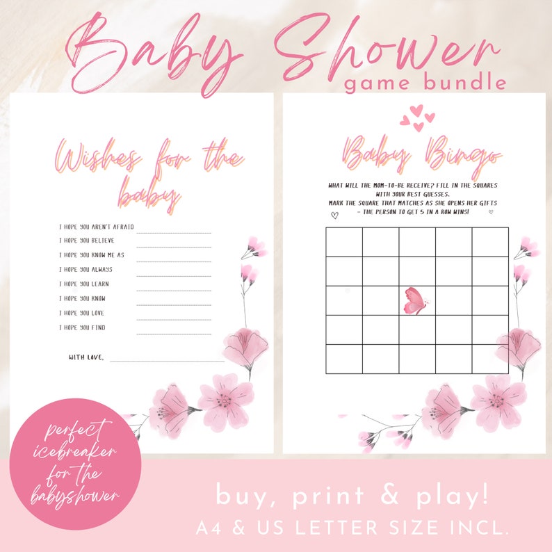 Printable Pink Girl Baby Shower Games Baby Shower Bundle in - Etsy