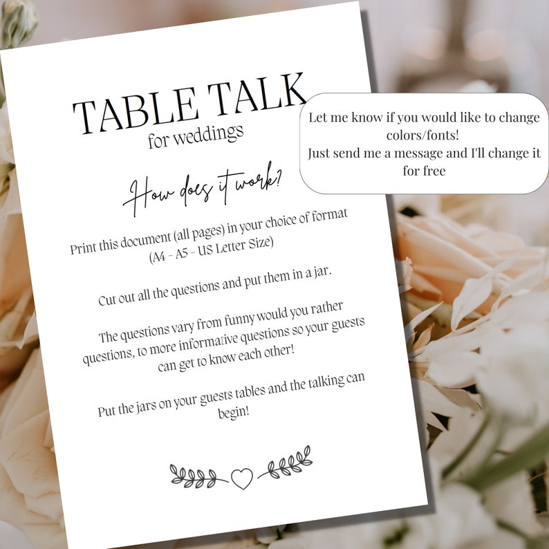 Printable Wedding Conversation Starters Cards, Table Talk Game for ...
