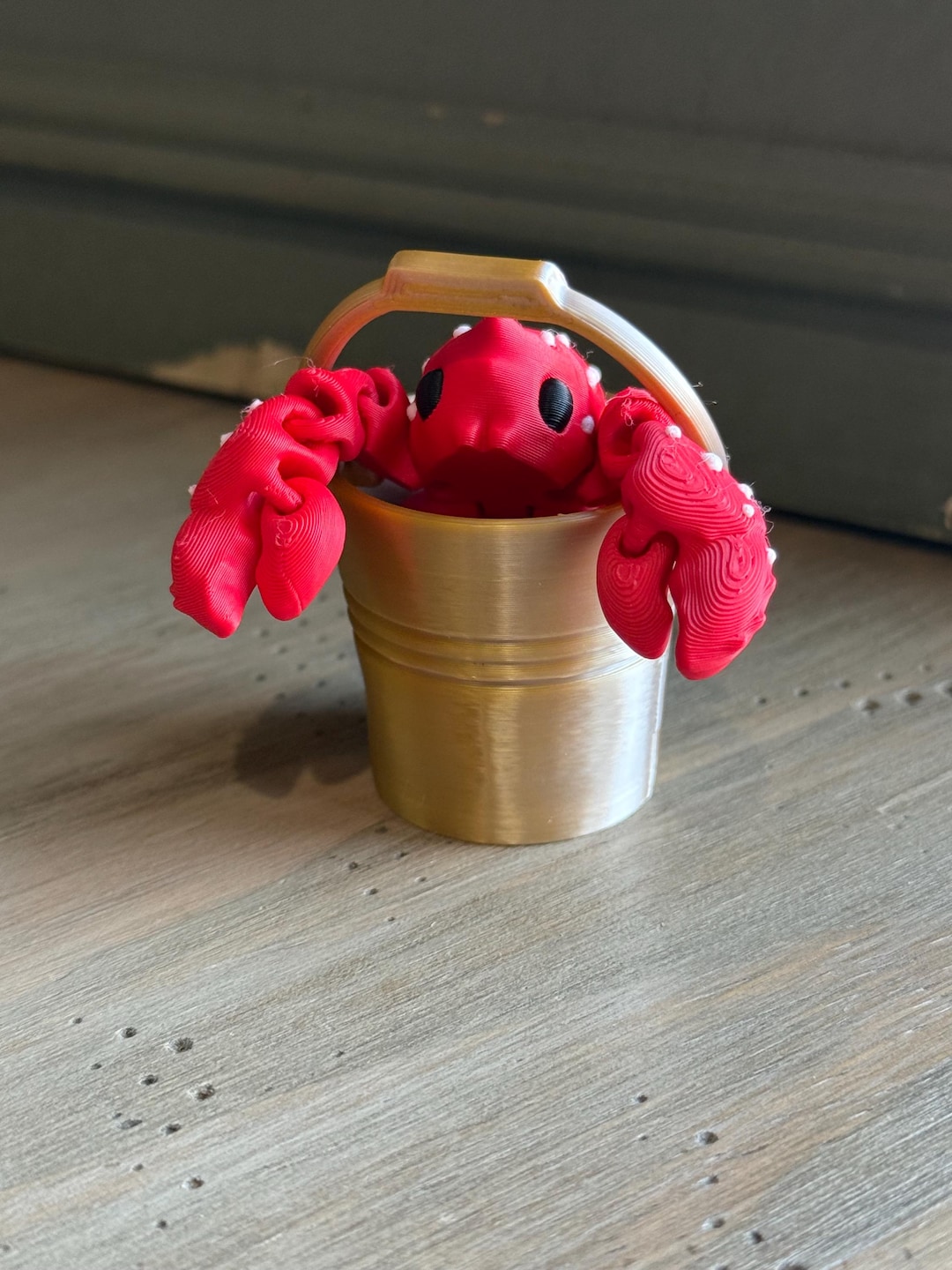 3D Printed Lobster W Bucket - Articulated Fidget Toy, Unique Desk ...
